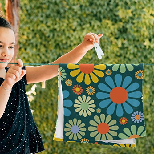 Hippie Flower Hand Towels Green Floral Towel Set of 2 Spring Summer Small Bath Towels Soft Guest Face Towel Bathroom Decorations Thin Kitchen Tea Dish Towels