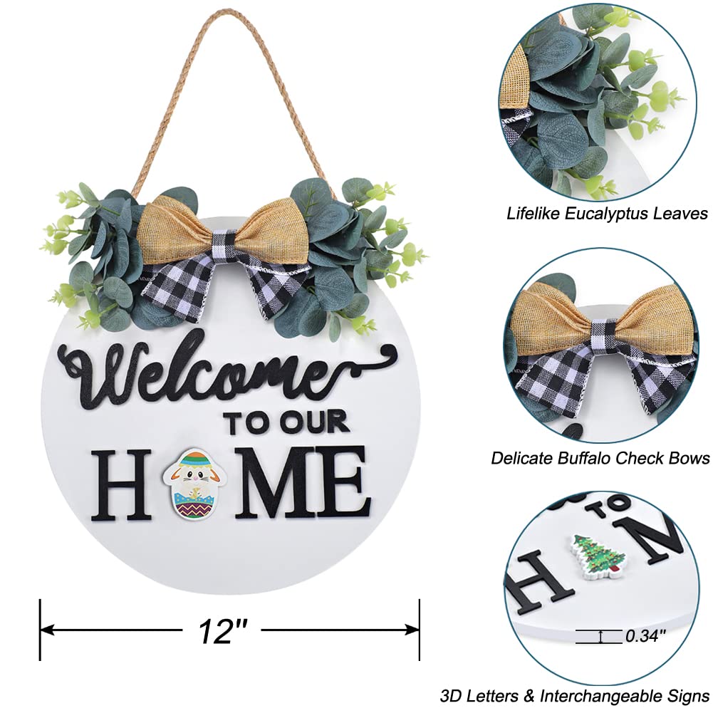 Seasonal Interchangeable Welcome Sign for Front Door Decor, Welcome to Our Home Sign with Holiday Pieces for Farmhouse Front Porch Decor and Housewarming Gift(White)