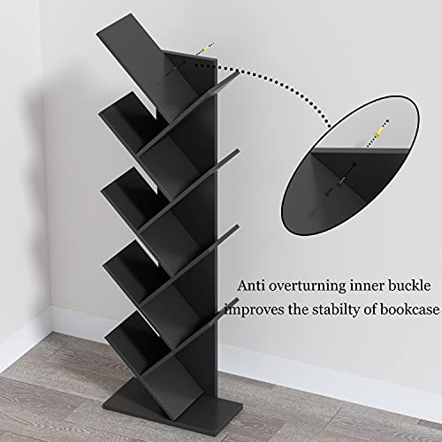 Yusong Tree Bookshelf, 9-Tier Book Tree Shelf Bookcase for Living Room Bedroom, Floor Standing Magazine CD Organizer Rack for Home Office, Black