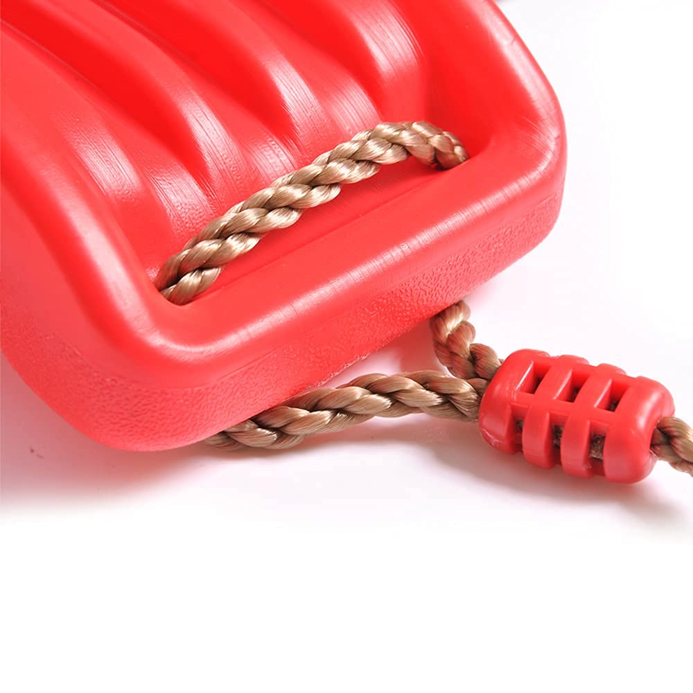 Plastic Swing Seat,Kids Swing Seat with 6.6ft Adjustable Rope and 2 Carabiners,Red Swings Pro with Non Slip Tape for Backyard Playground Indoor Outdoor