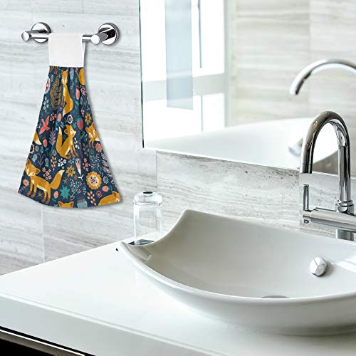 Oarencol Cute Fox Bird Flower Kitchen Hand Towel Forset Animal Floral Absorbent Hanging Tie Towels with Loop for Bathroom 2 Pcs
