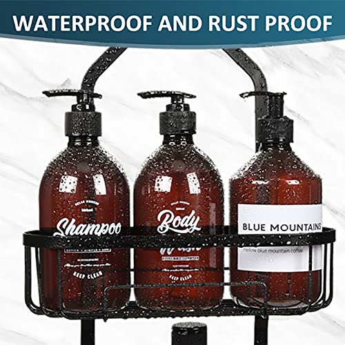 GAKEIHOO Hanging Shower Caddy, Non Drilling Shower Caddy Over Shower Head with Hooks for Razor and Sponge, Rustproof Shower Racks for Inside Shower for Bathroom & Shower Room(Black)