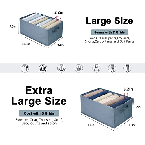 PYRMONT Drawer Organizers for Clothing, Wardrobe Clothes Organizer for jeans with Large Grid,Clothes Organizer for Folded Clothes,Clothes Drawer Organizer for Jeans Pants (2PACK, 7Grid)