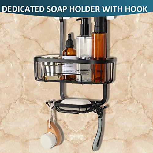 GAKEIHOO Hanging Shower Caddy, Non Drilling Shower Caddy Over Shower Head with Hooks for Razor and Sponge, Rustproof Shower Racks for Inside Shower for Bathroom & Shower Room(Black)