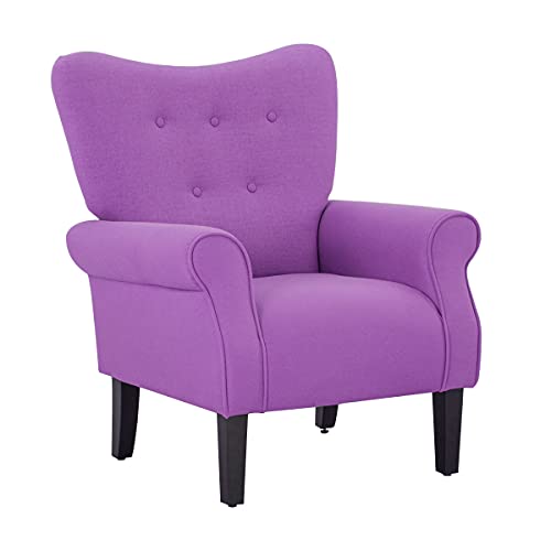 YOLENY Modern Accent Chair,High Back Armchair,Upholstered Fabric Button Single Sofa with Wooden Legs for Living Room, Bedroom, Club, Purple