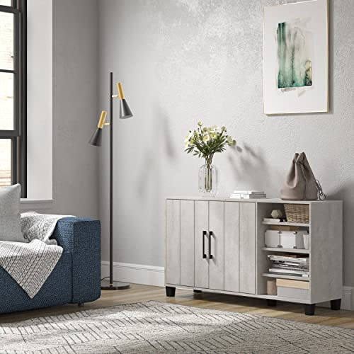 Galano 16 Pair Lucca 2 Door Shoe Storage Cabinet with Open Shelf and Doors β Shoe Rack - Shoe Storage Entryway β Shoe Organizer for Home and Office - Dusty Grey Oak
