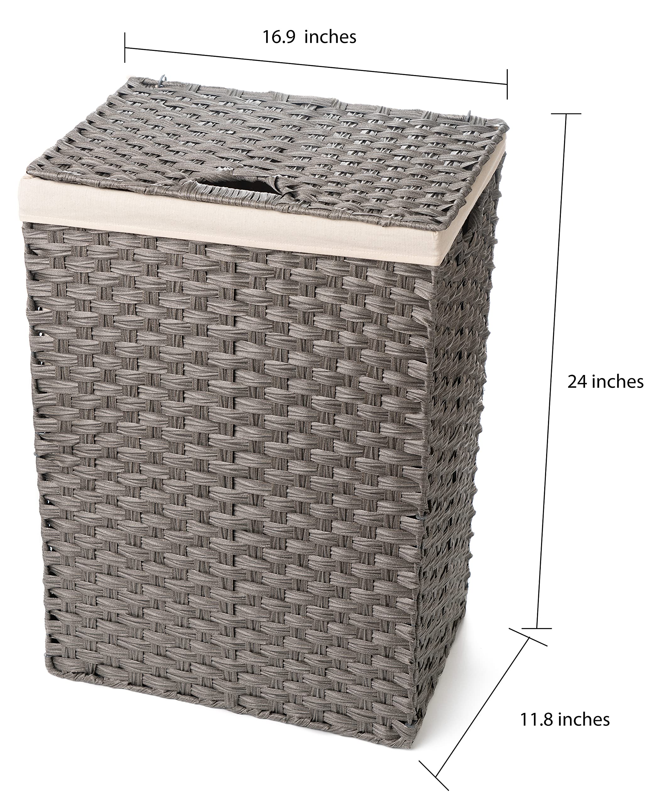 Synthetic Wicker Laundry Hamper Basket With Lid and Liner by Blue Ridge Basket Company (Gray)