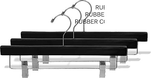 Black Rubberized Wooden Pant Hanger with Adjustable Cushion Clips, Rubber Coated Bottom Hangers with Chrome Swivel Hook (Set of 100) by The Great American Hanger Company