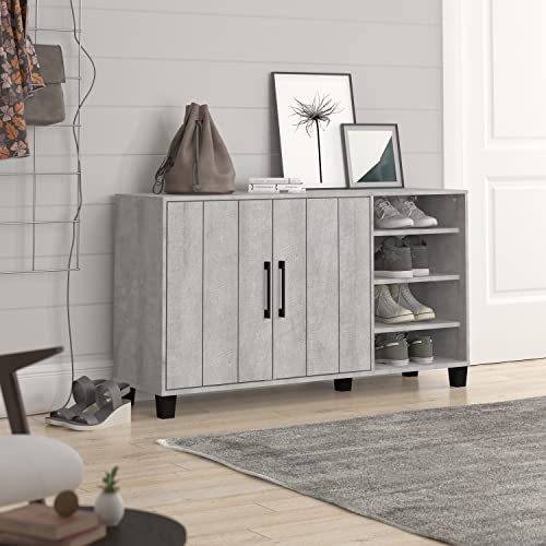 Galano 16 Pair Lucca 2 Door Shoe Storage Cabinet with Open Shelf and Doors β Shoe Rack - Shoe Storage Entryway β Shoe Organizer for Home and Office - Dusty Grey Oak