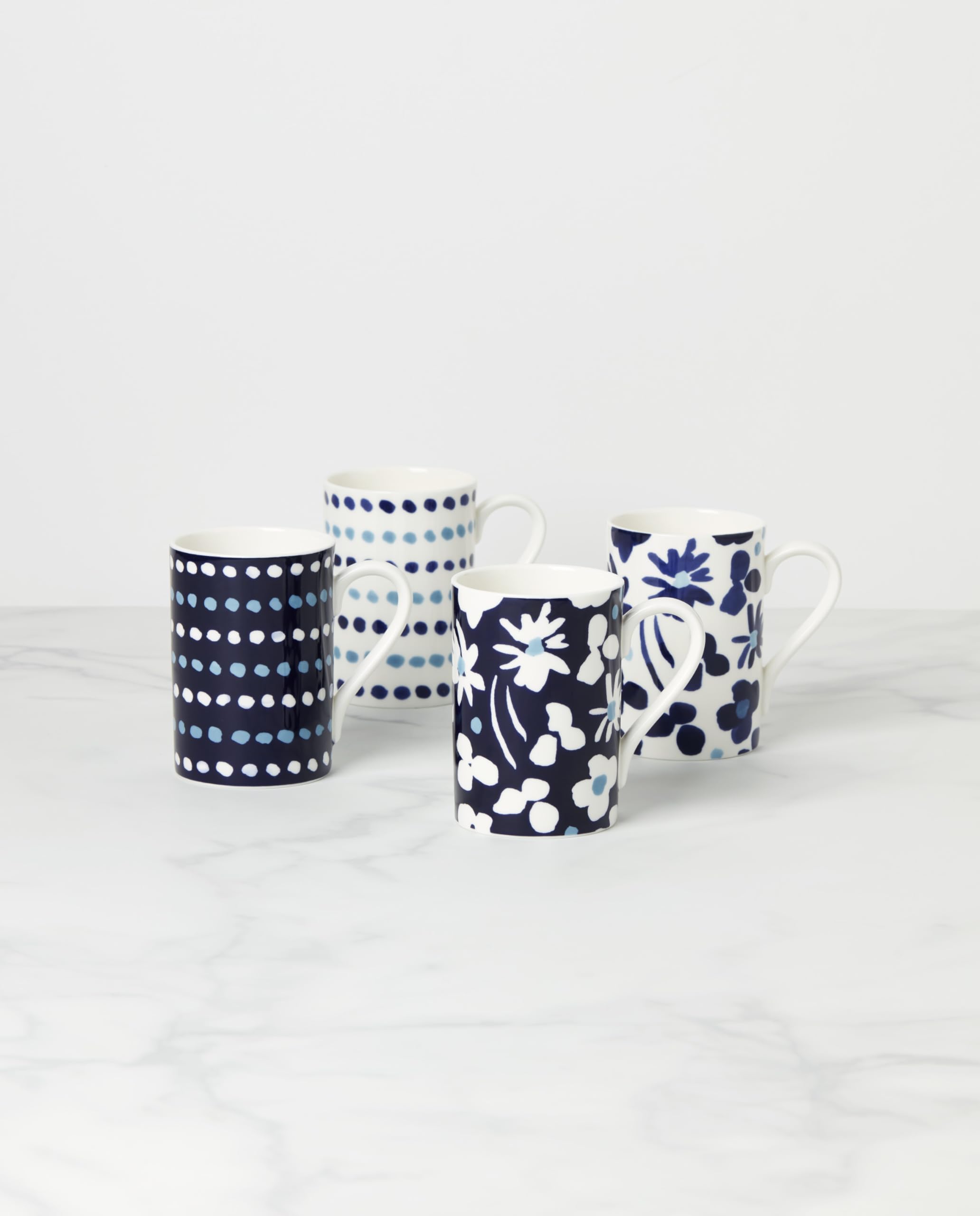 kate spade new york Floral Way 4-Piece Mug Set, 4 Count, White/MultiColor