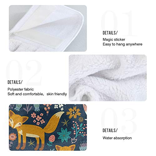 Oarencol Cute Fox Bird Flower Kitchen Hand Towel Forset Animal Floral Absorbent Hanging Tie Towels with Loop for Bathroom 2 Pcs