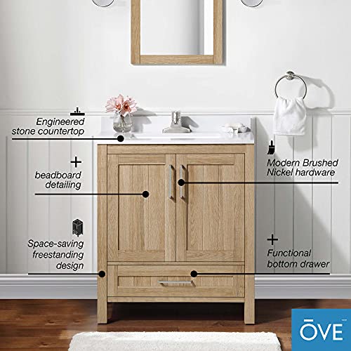 Ove Decors Kansas 30 in. Single Sink Bathroom Cultured Marble Countertop Vanity, 30 inches, in Midnight Blue