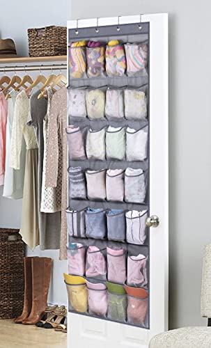 MISSLO 2 Pack 28 Large Pockets Hanging Shoe Rack Door Shoe Organizer Hanging Shoe Storage Hanger for Closet Mesh Holder, Grey, White