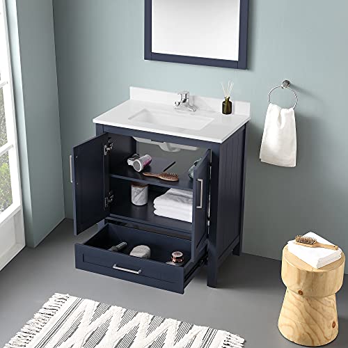 Ove Decors Kansas 30 in. Single Sink Bathroom Cultured Marble Countertop Vanity, 30 inches, in Midnight Blue