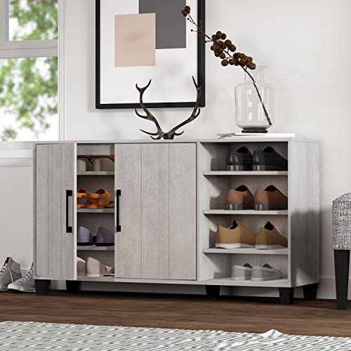 Galano 16 Pair Lucca 2 Door Shoe Storage Cabinet with Open Shelf and Doors β Shoe Rack - Shoe Storage Entryway β Shoe Organizer for Home and Office - Dusty Grey Oak