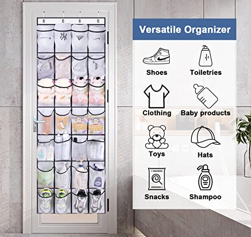 MISSLO 2 Pack 28 Large Pockets Hanging Shoe Rack Door Shoe Organizer Hanging Shoe Storage Hanger for Closet Mesh Holder, Grey, White