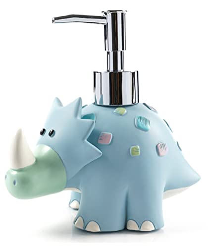 Ruoxian Cartoon Dinosaur Bath Accessory Set, Soap Dispenser Pump, Toothbrush Holder, Tumbler, Soap Dish (One Set)
