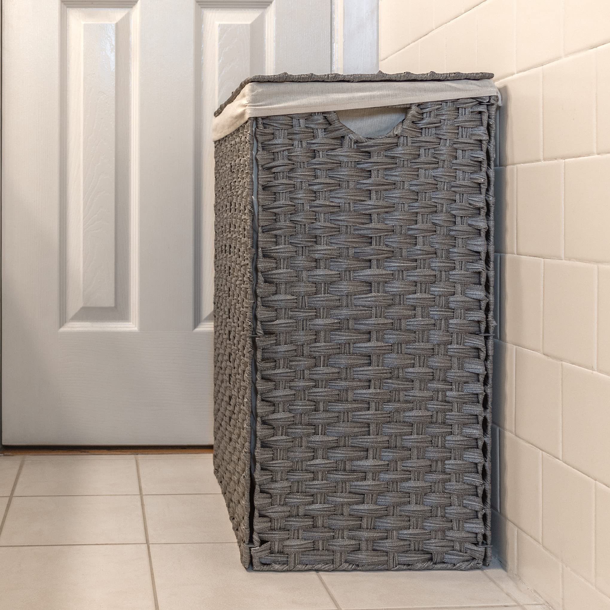 Synthetic Wicker Laundry Hamper Basket With Lid and Liner by Blue Ridge Basket Company (Gray)