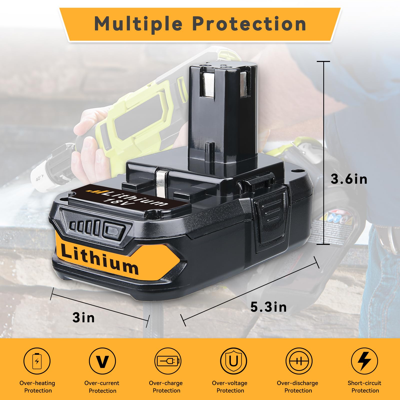 Masione 2Pack 3600mAh P102 Replacement for Ryobi 18V Battery Lithium ion ONE Plus P102 P103 P105 P107 P108 P109 P104 Compatible with Ryobi 18 Volt Cordless Tools Drill Weed Eater Edge Trimmer Battery