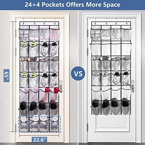 MISSLO 2 Pack 28 Large Pockets Hanging Shoe Rack Door Shoe Organizer Hanging Shoe Storage Hanger for Closet Mesh Holder, Grey, White