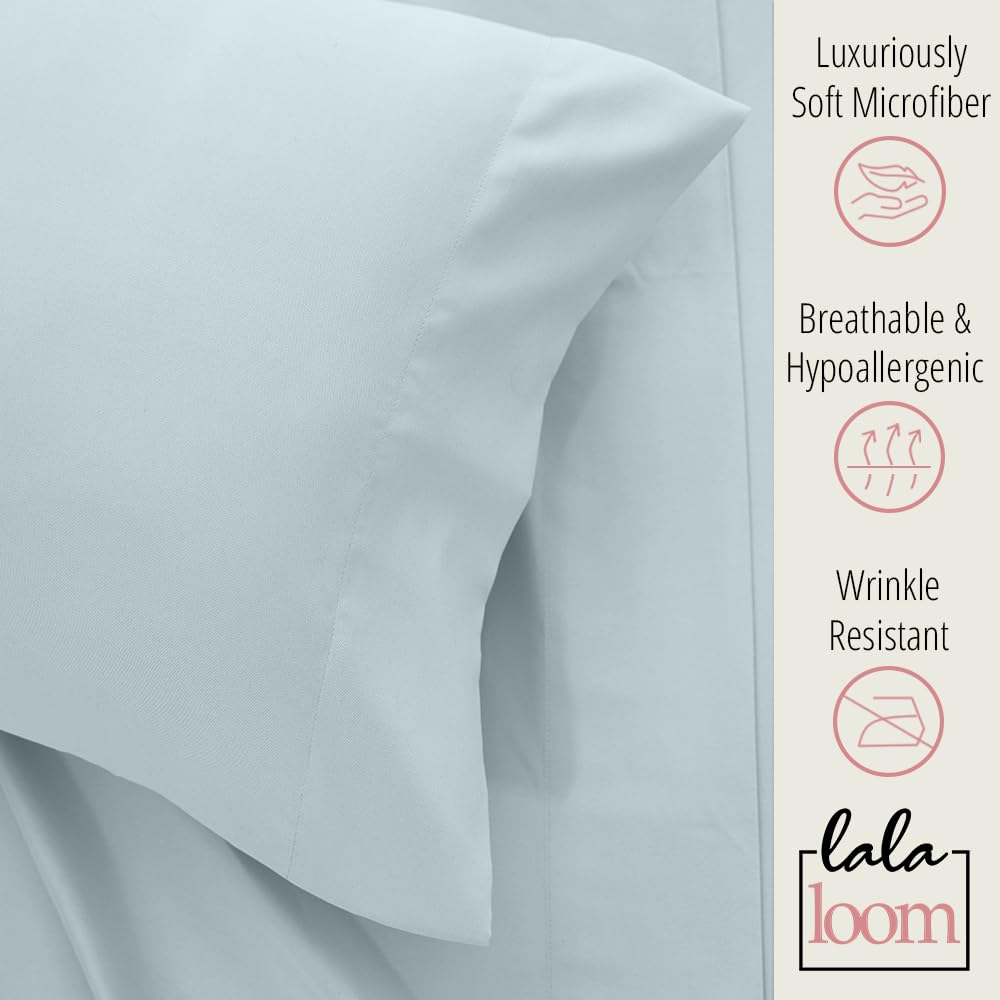 lalaLOOM Full Bed Sheet Set, Soft Microfiber Hotel Luxury Bedding, Extra Deep Pocket, 4 Piece Sheets and Pillowcase Sets, Breathable Wrinkle, Fade Resistant, Easy Care Machine Washable Linen, Sea Blue