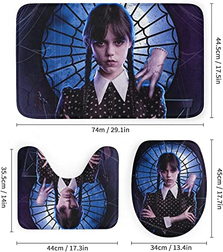 4 Pcs Wednesday Addams Shower Curtain Sets with Non-Slip Rug,Toilet Lid Cover and Absorbent Carpet Bath Mat,Durable Waterproof Shower Curtain with 12 Hooks for Bathroom 70.8" 70.8" (K, One Size)
