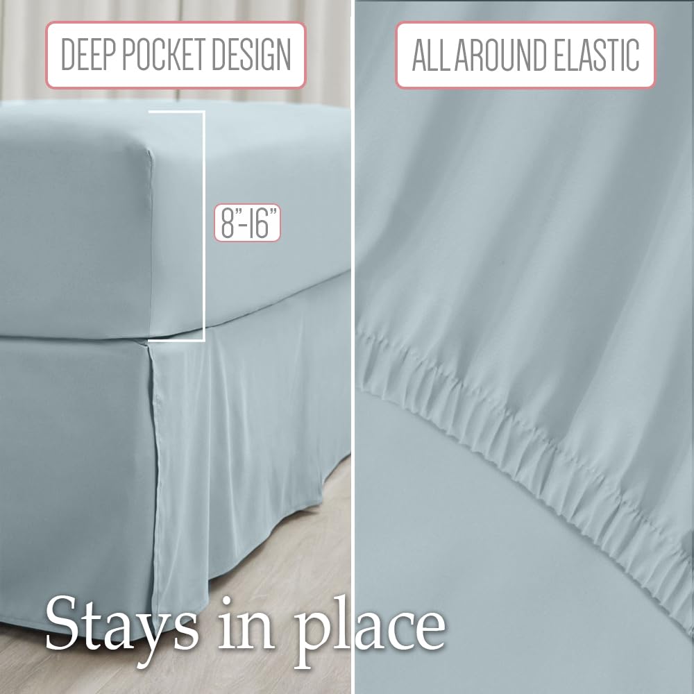 lalaLOOM Full Bed Sheet Set, Soft Microfiber Hotel Luxury Bedding, Extra Deep Pocket, 4 Piece Sheets and Pillowcase Sets, Breathable Wrinkle, Fade Resistant, Easy Care Machine Washable Linen, Sea Blue
