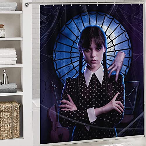 4 Pcs Wednesday Addams Shower Curtain Sets with Non-Slip Rug,Toilet Lid Cover and Absorbent Carpet Bath Mat,Durable Waterproof Shower Curtain with 12 Hooks for Bathroom 70.8" 70.8" (K, One Size)