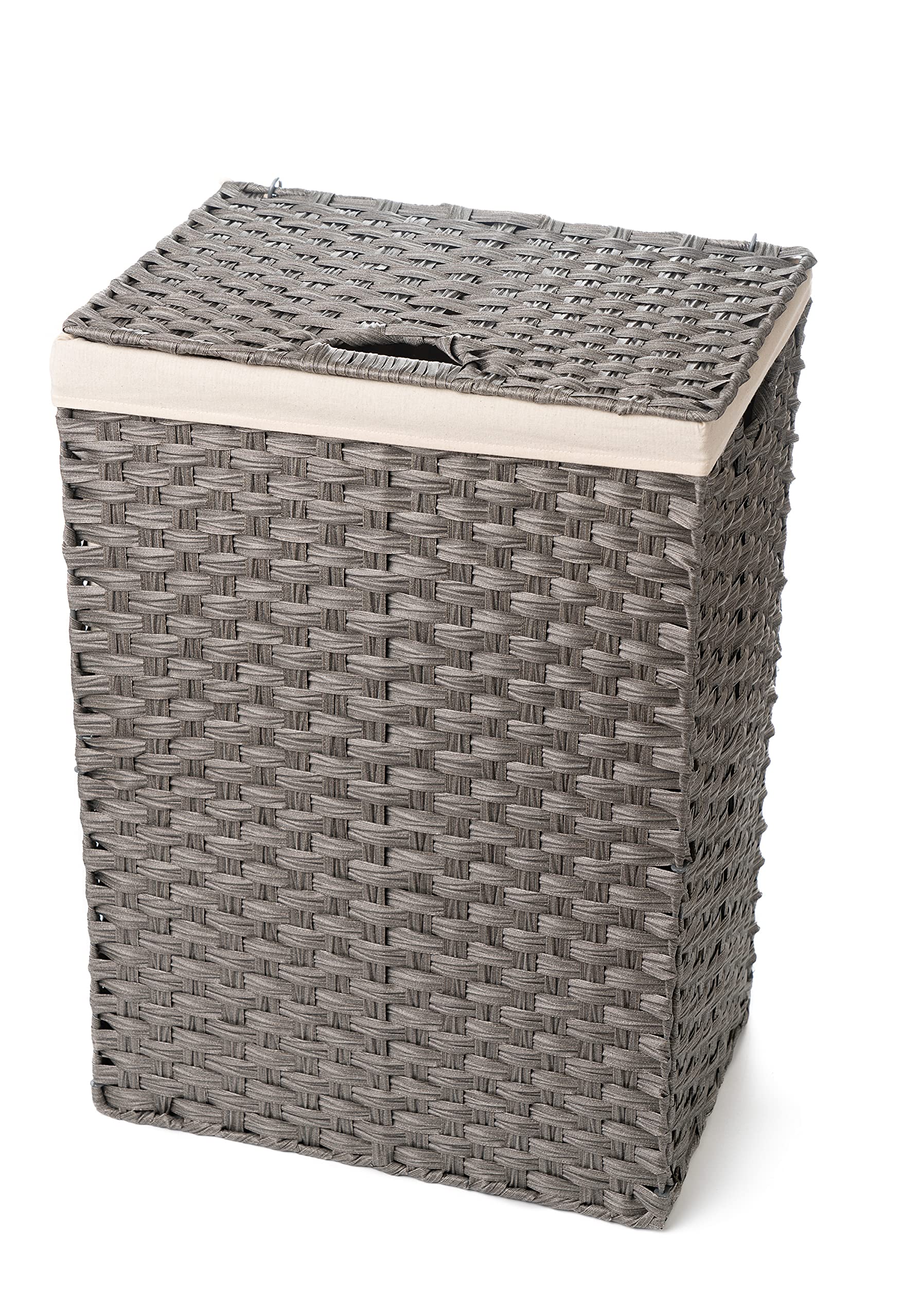 Synthetic Wicker Laundry Hamper Basket With Lid and Liner by Blue Ridge Basket Company (Gray)