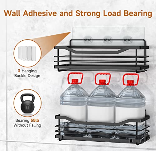 Hesento 4-Pack Shower Caddy, Strong Adhesive Shower Organizer Shelf with 2 Hooks, No Drilling Rustproof SUS304 Stainless Steel Shower Shelves for Bathroom, Toilet, Kitchen (Matte Black)