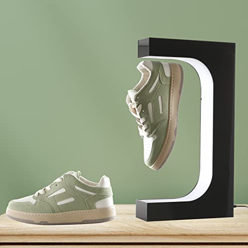 Coolha Floating Shoe Display Levitating Magnetic Sneaker Stand Holder with 360° Rotation LED Light Double Anti-drop Protection Function for Advertising Exhibition Shop Store