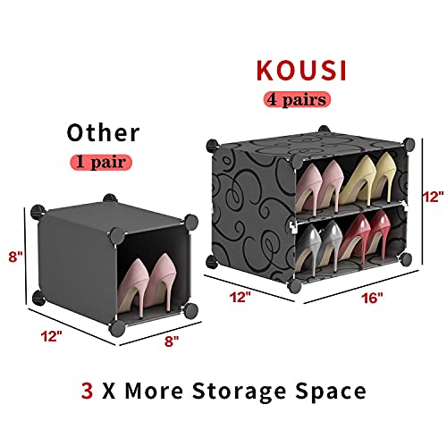 KOUSI Portable Shoe Rack Organizer 48 Pair Tower Shelf Storage Cabinet Stand Expandable for Heels, Boots, Slippers, 8 Tier Black