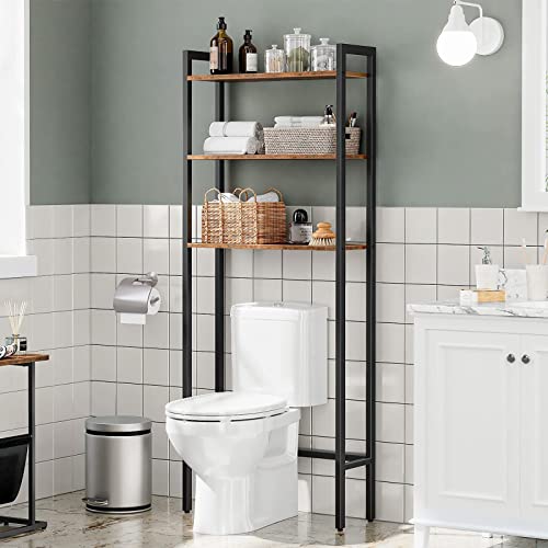 HOOBRO Over The Toilet Storage, 3-Tier Industrial Over Toilet Bathroom Organizer, Bathroom Shelves Over Toilet with Adjustable Feet, Easy to Assembly, Rustic Brown BF41TS01
