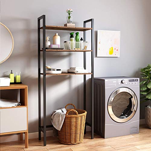 HOOBRO Over The Toilet Storage, 3-Tier Industrial Over Toilet Bathroom Organizer, Bathroom Shelves Over Toilet with Adjustable Feet, Easy to Assembly, Rustic Brown BF41TS01