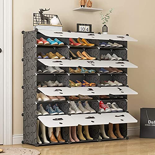 KOUSI Portable Shoe Rack Organizer 48 Pair Tower Shelf Storage Cabinet Stand Expandable for Heels, Boots, Slippers, 8 Tier Black