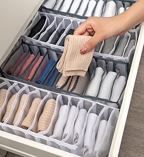 AUREIKA Wardrobe Clothes Organizer | 3PCs Closet and Drawer Organizer for Clothing | Nylon Mesh Divider Storage Compartments for T-shirts Leggings Bras Pants Skirts Socks | Medium Large and Small