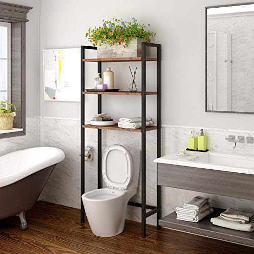 HOOBRO Over The Toilet Storage, 3-Tier Industrial Over Toilet Bathroom Organizer, Bathroom Shelves Over Toilet with Adjustable Feet, Easy to Assembly, Rustic Brown BF41TS01