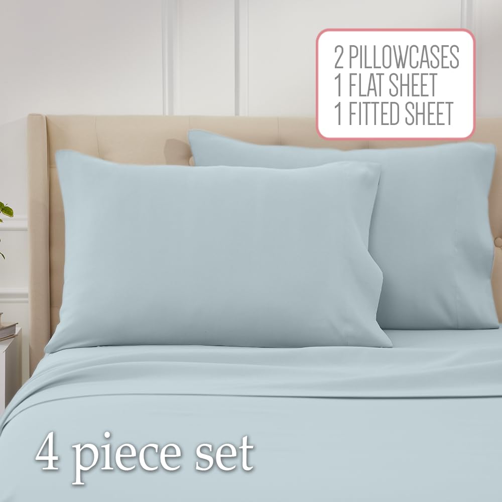 lalaLOOM Full Bed Sheet Set, Soft Microfiber Hotel Luxury Bedding, Extra Deep Pocket, 4 Piece Sheets and Pillowcase Sets, Breathable Wrinkle, Fade Resistant, Easy Care Machine Washable Linen, Sea Blue