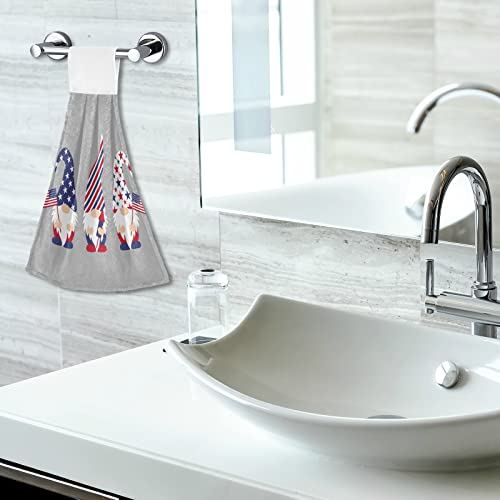 Vnurnrn Patriotic 4th of July Gnomes American Flag Hanging Tie Towels Absorbent Hand Towel with Hook & Loop for Kitchen Bathroom 2 Pieces