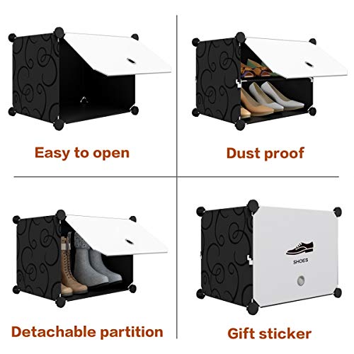 KOUSI Portable Shoe Rack Organizer 48 Pair Tower Shelf Storage Cabinet Stand Expandable for Heels, Boots, Slippers, 8 Tier Black