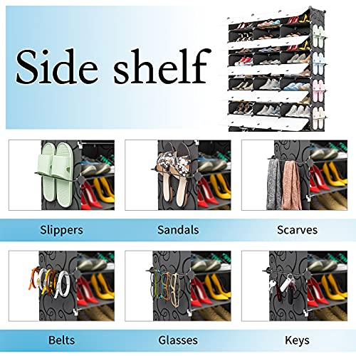 KOUSI Portable Shoe Rack Organizer 48 Pair Tower Shelf Storage Cabinet Stand Expandable for Heels, Boots, Slippers, 8 Tier Black