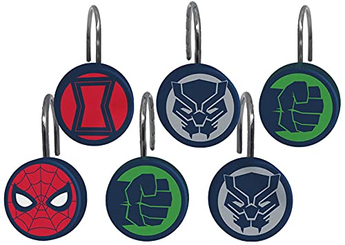 Jay Franco Marvel Avengers Shields 14 Piece Bathroom Set - Includes Shower Curtain, 12 Hooks, & Non-Slip Bath Rug - Easy Care Fabric (Official Marvel Product)