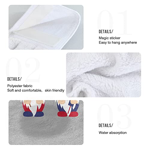 Vnurnrn Patriotic 4th of July Gnomes American Flag Hanging Tie Towels Absorbent Hand Towel with Hook & Loop for Kitchen Bathroom 2 Pieces
