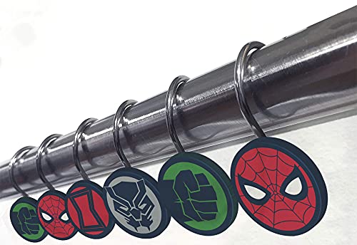 Jay Franco Marvel Avengers Shields 14 Piece Bathroom Set - Includes Shower Curtain, 12 Hooks, & Non-Slip Bath Rug - Easy Care Fabric (Official Marvel Product)