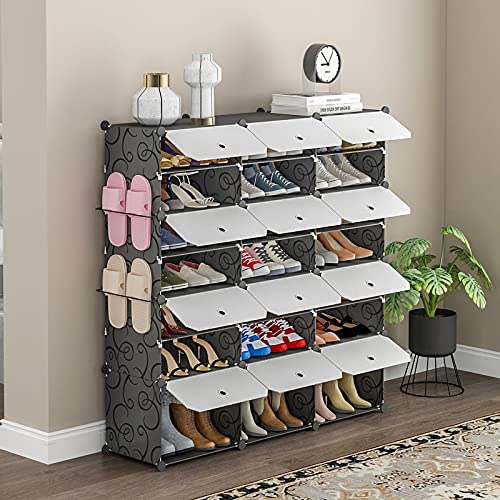 KOUSI Portable Shoe Rack Organizer 48 Pair Tower Shelf Storage Cabinet Stand Expandable for Heels, Boots, Slippers, 8 Tier Black