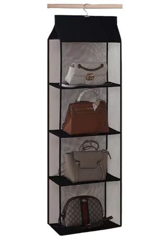 Hanging Handbag Purse Closet Organizer,4 Layers Shelves,Wardrobe Closet Space Saving Organizers System, Storage Bag Purse,Dust Proof Hanging Saving Purse Organizers System (Black).