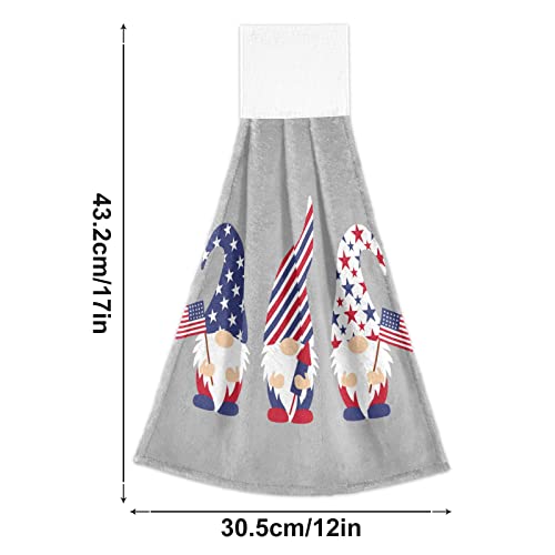 Vnurnrn Patriotic 4th of July Gnomes American Flag Hanging Tie Towels Absorbent Hand Towel with Hook & Loop for Kitchen Bathroom 2 Pieces