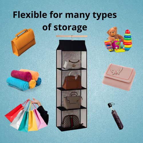 Hanging Handbag Purse Closet Organizer,4 Layers Shelves,Wardrobe Closet Space Saving Organizers System, Storage Bag Purse,Dust Proof Hanging Saving Purse Organizers System (Black).