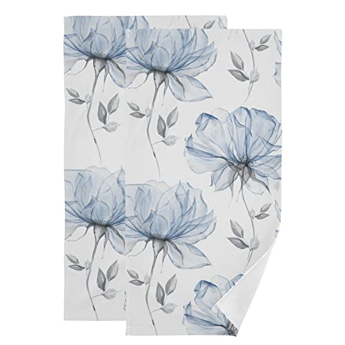 Jucciaco Blue Hand Towel for Bathroom Kitchen, Absorbent Blue Floral Flowers Bath Hand Towels Decorative, Soft Polyester Cotton Towels for Hand, 28x14 inches, Set of 2