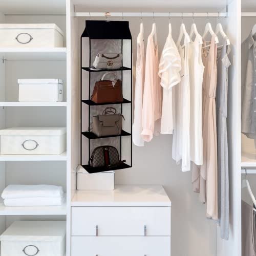 Hanging Handbag Purse Closet Organizer,4 Layers Shelves,Wardrobe Closet Space Saving Organizers System, Storage Bag Purse,Dust Proof Hanging Saving Purse Organizers System (Black).